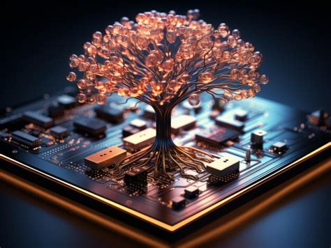 회로 기판 위에 있는 나무의 3d 렌더링 프리미엄 벡터