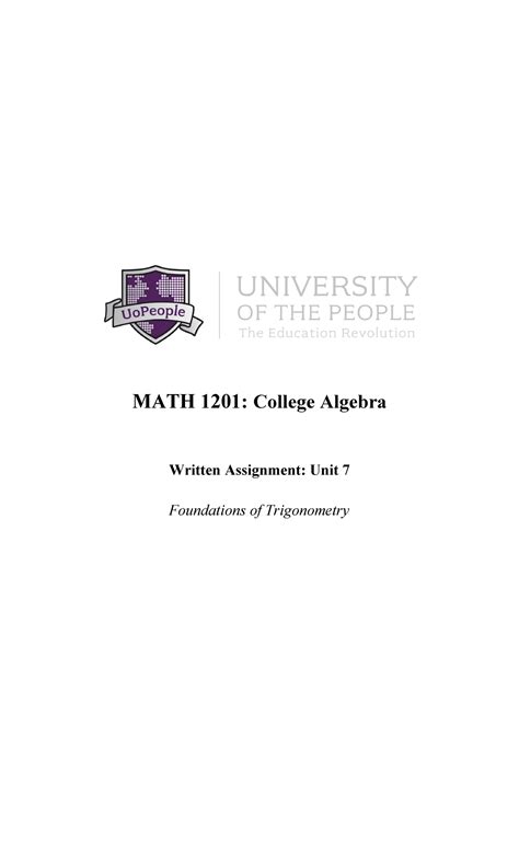 math 1201 written assignment unit 7 math 1201 college algebra