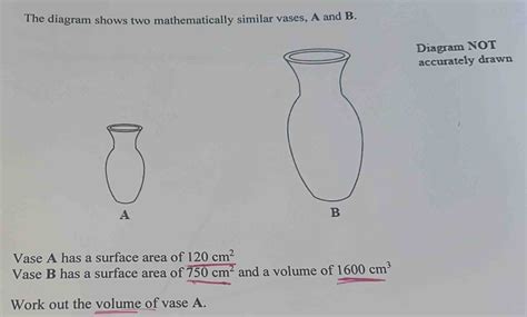 solved the diagram shows two mathematically similar vases a and b