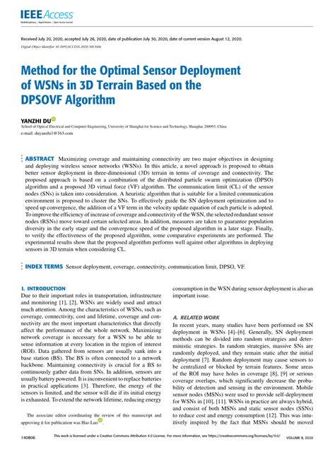 Pdf Method For The Optimal Sensor Deployment Of Wsns In 3d Terrain Based On The Dpsovf Algorithm