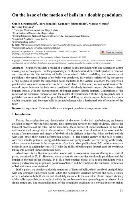PDF On The Issue Of The Motion Of Balls In A Double Pendulum