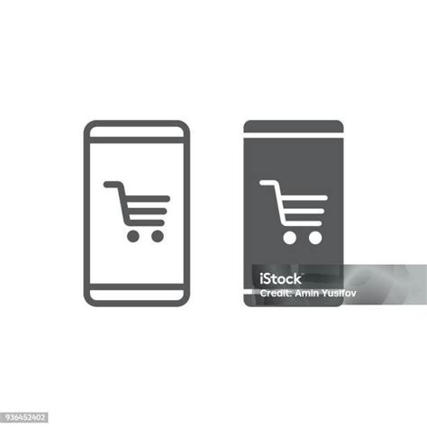 오픈 스토어 응용 프로그램 선 및 문자 모양 아이콘 전자 상거래와 마케팅 온라인 구매 기호 벡터 그래픽 흰색 배경 Eps 10에 선형 패턴 스마트폰 개념에 대한 스톡 벡터