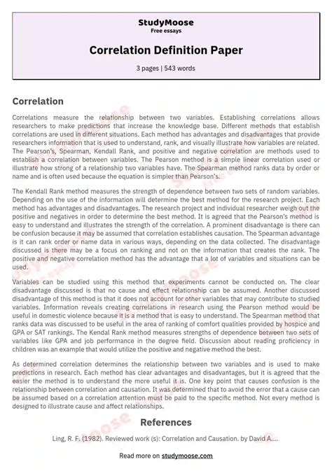 Correlation Definition Paper Free Essay Example