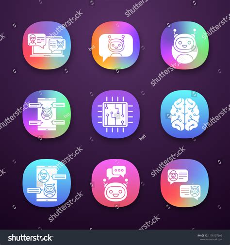 Chatbots App Icons Set Uiux User Vector De Stock Libre De Regalías
