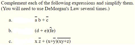 Solved Complement Each Of The Following Expressions And