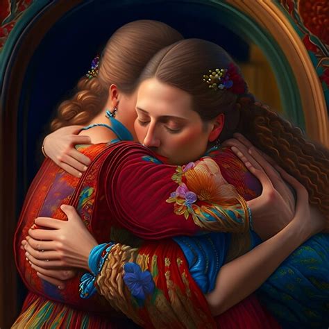 Premium Ai Image Artistic Women Hugging Ai Generative