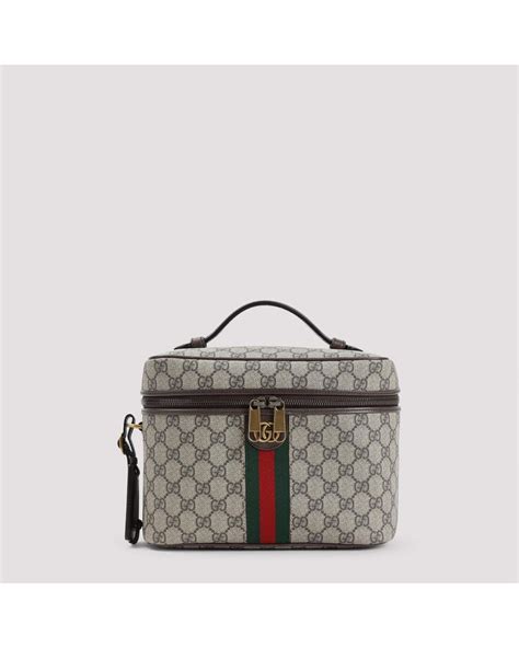 Gucci Mini Leather Toiletry Case With Gg Supreme Textile In Gray For