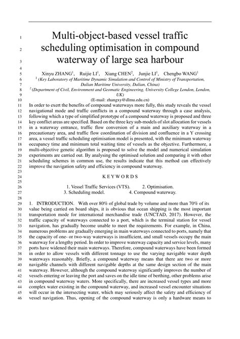 Pdf Multi Object Based Vessel Traffic Scheduling Optimisation In A Compound Waterway Of A