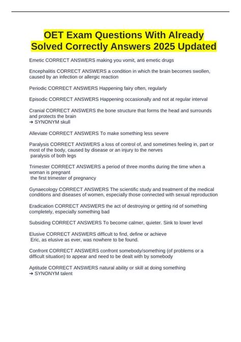 Oet Exam Questions With Already Solved Correctly Answers 2025 Updated