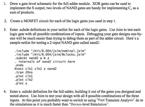 Solved 1 Draw A Gate Level Schematic For The Full Adder Chegg Com