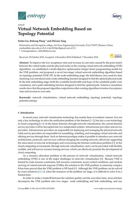 Pdf Virtual Network Embedding Based On Topology Potential