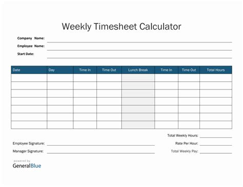 Weekly Hours Worked Timesheet Calculator