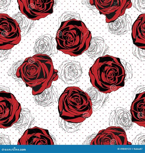 Seamless Floral Pattern Rose Red Background Stock Vector