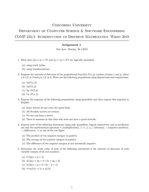 Assignment 1 Winter19 Concordia University Department Of Computer