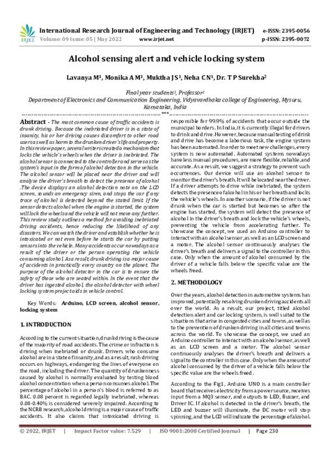 Pdf Alcohol Sensing Alert And Vehicle Locking System
