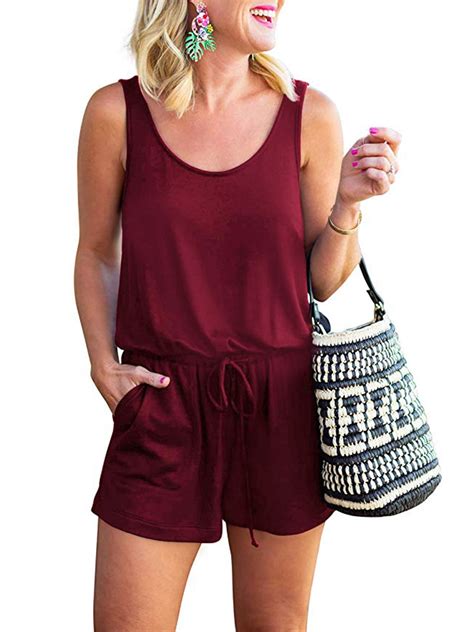 Sexy Dance S 2xl Solid Color Tank Romper For Women Summer Sleeveless Shorts Romper Crewneck