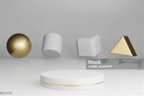 대리석 원통형 모양 연단 제품 프리젠 테이션을위한 플랫폼 회색 배경에 금 물체 장식스튜디오를 모의 3d 렌더링 0명에 대한 스톡 사진 및 기타 이미지 Istock
