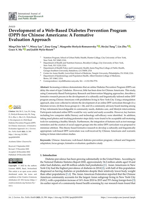 Pdf Development Of A Web Based Diabetes Prevention Program Dpp For Chinese Americans A