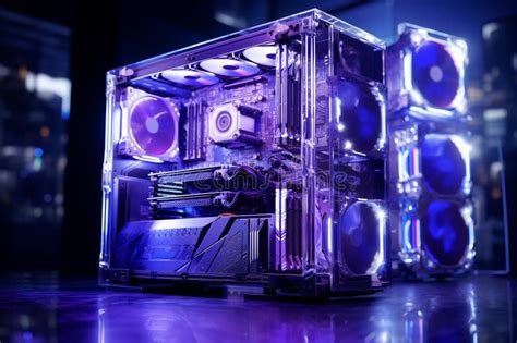 Black Gaming Computer With Colorful Lights In Dark Room Ai Generated Stock Illustration