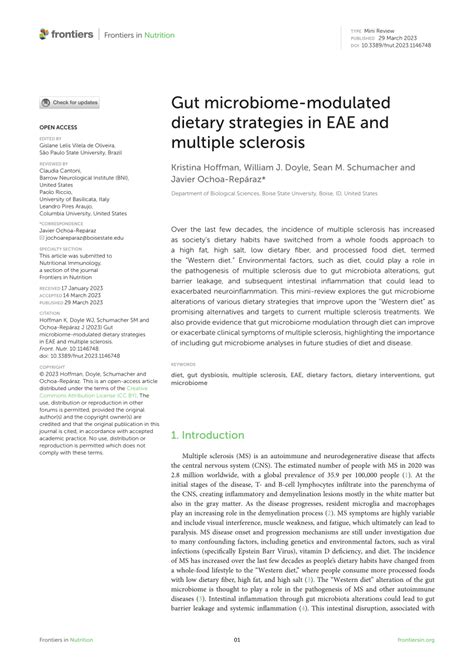 Pdf Gut Microbiome Modulated Dietary Strategies In Eae And Multiple Sclerosis