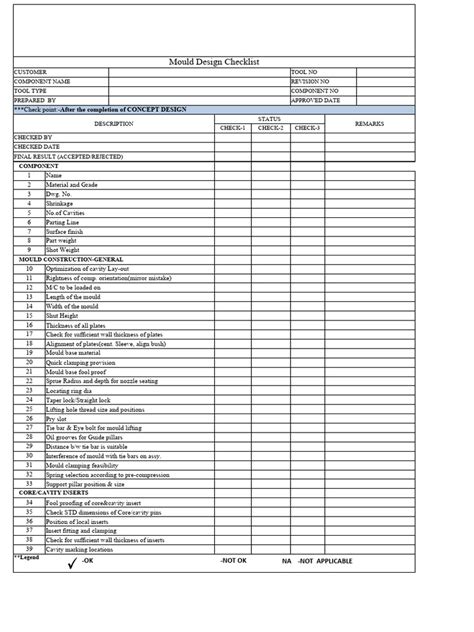 Mold Design Check List Pdf Manufactured Goods Equipment