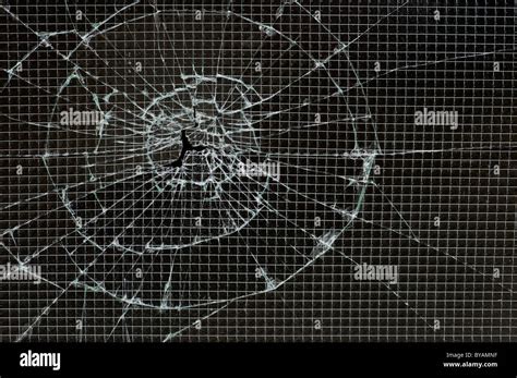 Cracked Reinforced Glass Window Stock Photo Alamy