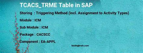 TCACS TRME SAP Table For Triggering Method Incl Assignment To Activity Types