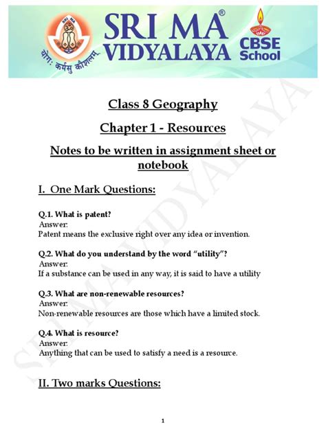 Class 8 Geography Chapter 1 Resources Notes Pdf Resource