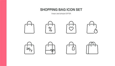 전자 상거래 할인 및 선물 포장을 위한 라인 디자인이 있는 쇼핑백 아이콘 세트 판매 즐겨찾기 및 24 7 가용성에 대한 기호가 포함됩니다 편집 가능한 벡터 컬렉션 24시간에