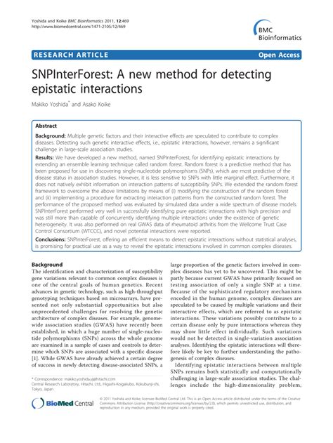 Pdf Snpinterforest A New Method For Detecting Epistatic Interactions