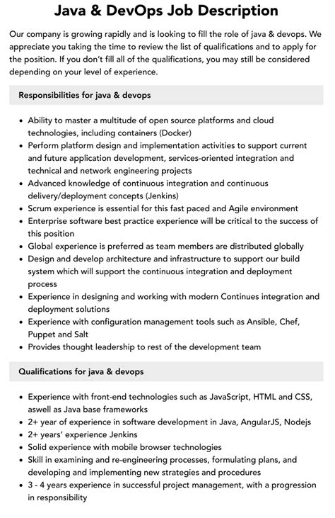 Java And Devops Job Description Velvetjobs