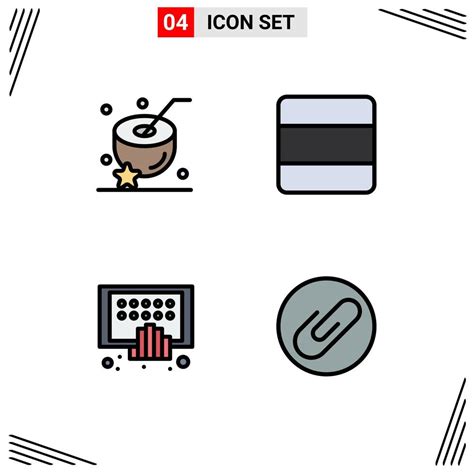 Set Of 4 Modern Ui Icons Symbols Signs For Coconut Digital Drink Stack Phone Editable Vector