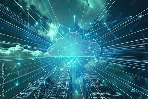 An Abstract Illustration Of Cloud Computing Featuring A Digital Cloud Formed By Glowing Dots