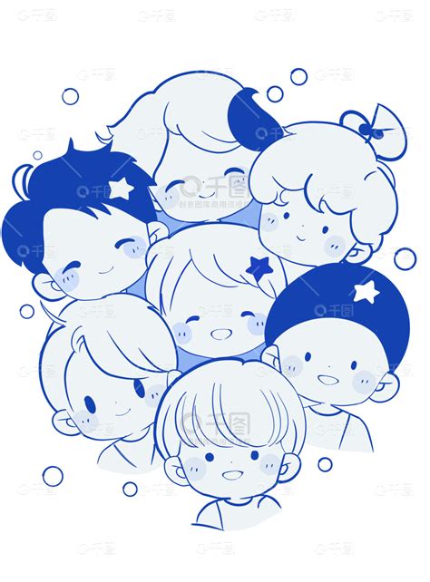 简笔画免抠元素 多名儿童头像简笔画 素材免费下载 3027像素 Psd格式 编号50499299 千图网