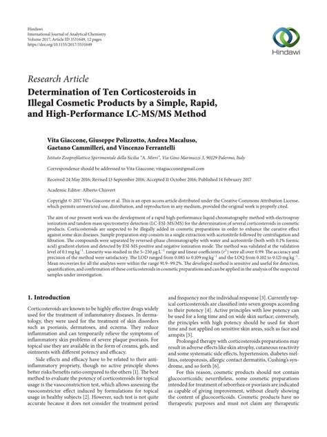 Pdf Determination Of Ten Corticosteroids In Illegal Cosmetic Products