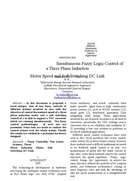 Pdf Simultaneous Fuzzy Logic Control Of A Three Phase Induction Motor