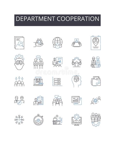 Department Cooperation Line Icons Collection Teamwork Collaboration
