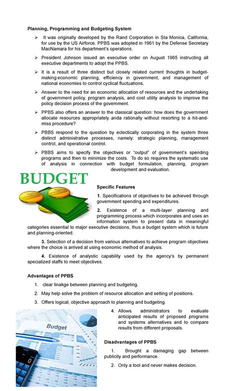 Planning Programming And Budgeting System Ppbs Was Adopted In 1961 By The Defense Secretary
