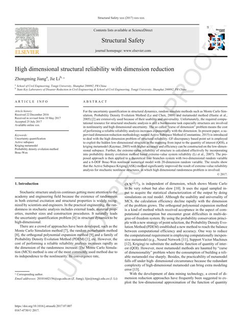 Pdf High Dimensional Structural Reliability With Dimension Reduction