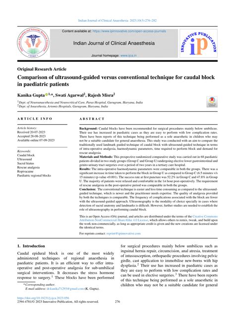 Pdf Comparison Of Ultrasound Guided Versus Conventional Technique For Caudal Block In
