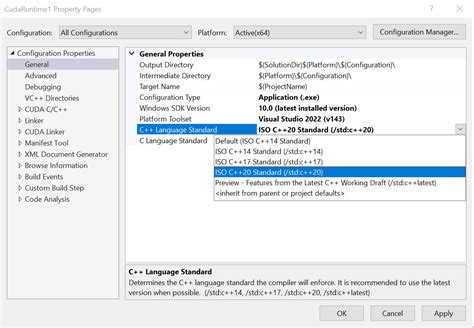 C How To Enable C17 Code Generation In Vs2019 Cuda Project Stack Overflow