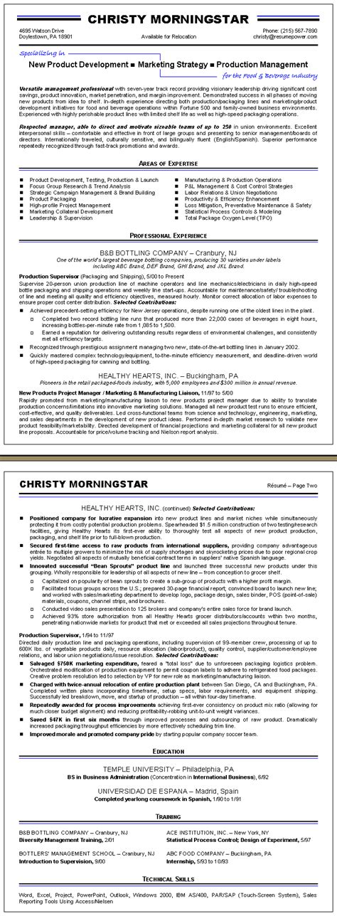 Production Supervisor Sample Resume Resumepower
