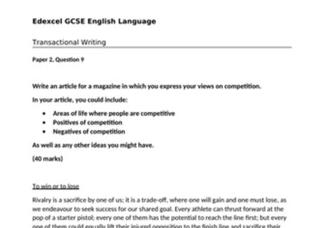 Edexcel Gcse English Language Transactional Writing Paper 2 Question