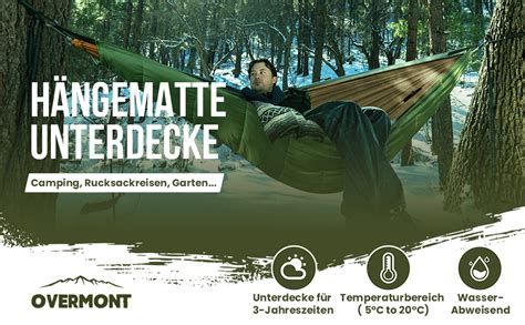 Overmont Hängematte Underquilt TÜv Zertifiziert Camping Hängematten Outdoor Isomatten