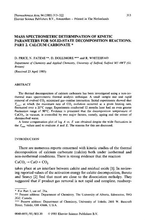 Pdf Mass Spectrometric Determination Of Kinetic Parameters For Solid
