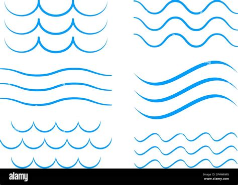 Sea Wave Icon Set Collection Of Thin Line Waves Flat Vector