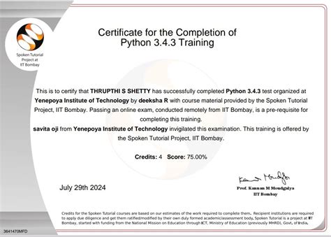 Thrupthi S Shetty On Linkedin Python 343 Certification 🎉 Spoken Tutorial Iit Bombay Im