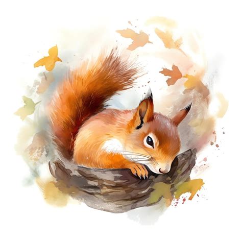 Premium Ai Image Adorable Sleeping Squirrel In Cute Cartoon Style