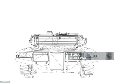 군사 개념에 대한 격리된 벡터 이미지입니다 군용 탱크 군사 장비 현실적인 탱크의 청사진 산업 도면 와이어프레임 스타일의 전쟁 차량 벡터 그림입니다 3d 연료 탱크에 대한