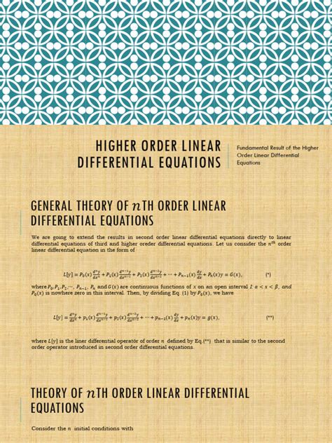 Higher Order Linear Differential Equations Pdf Differential Equations Equations